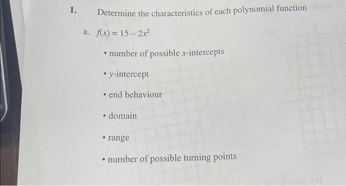 Solved 1. Determine the characteristics of each polynomial | Chegg.com