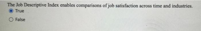 Solved The Job Descriptive Index enables comparisons of job | Chegg.com