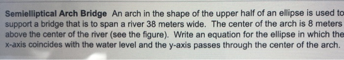 Solved Semielliptical Arch Bridge An arch in the shape of | Chegg.com