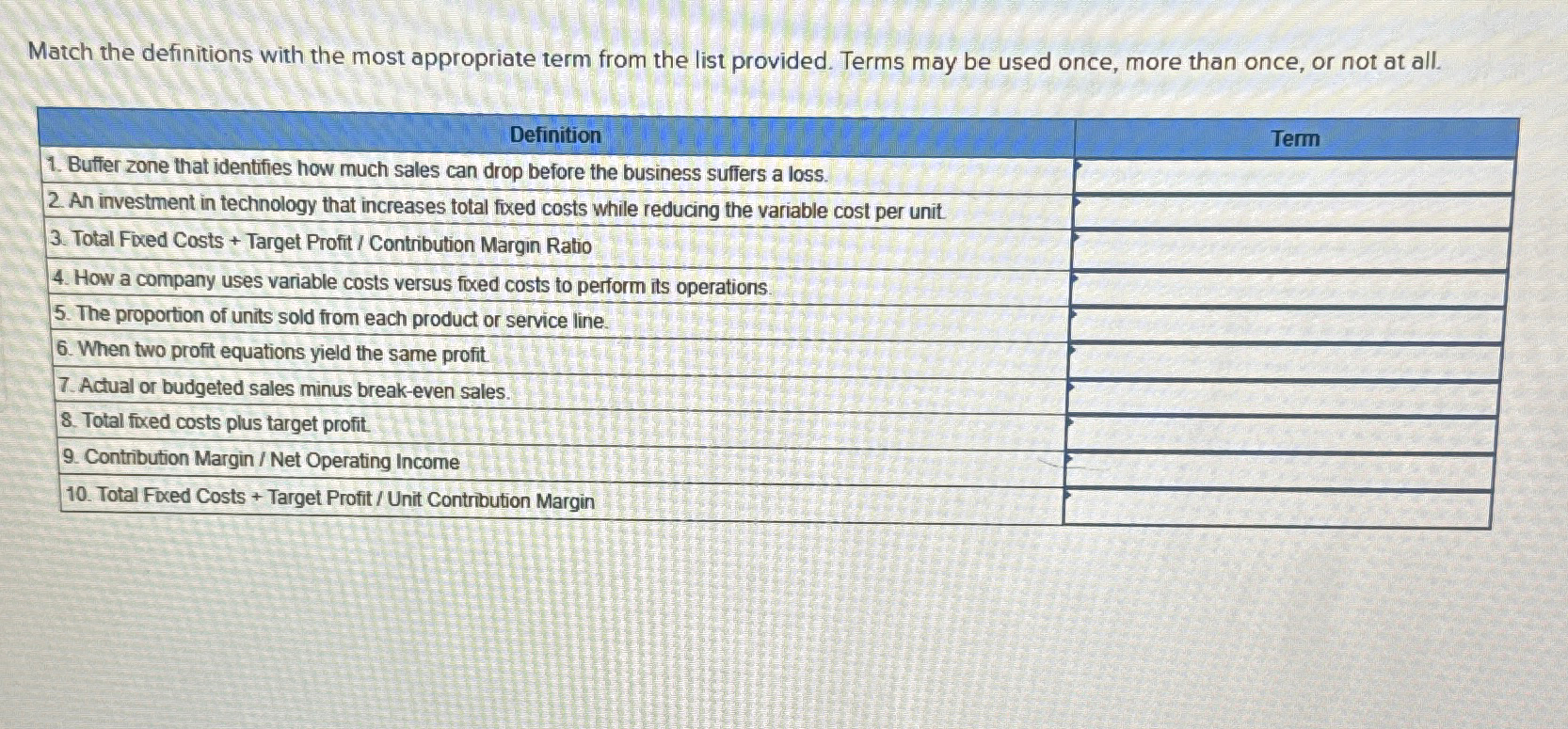 Solved Match the definitions with the most appropriate term | Chegg.com