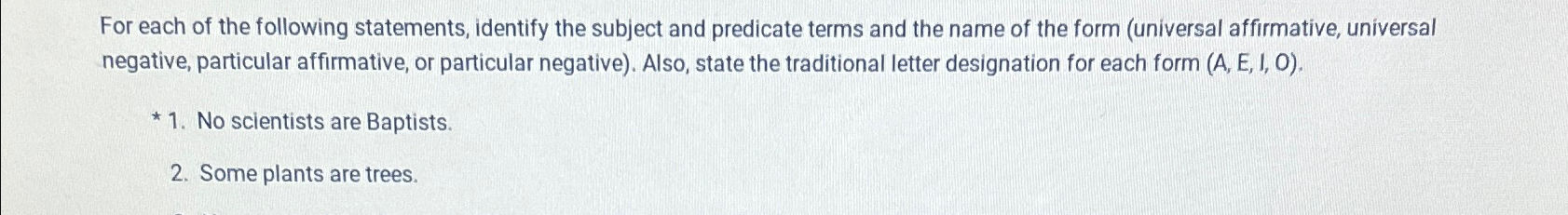 Solved For each of the following statements, identify the | Chegg.com