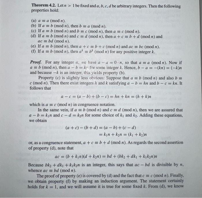 Solved Theorem 4.2. Let n>1 be fixed and a,b,c,d be | Chegg.com
