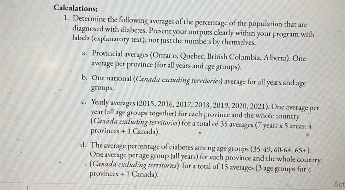 Solved Calculations: 1. Determine the following averages of | Chegg.com