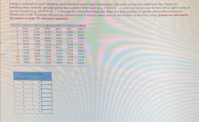 Solved Design a schedule of work sampling observations in | Chegg.com