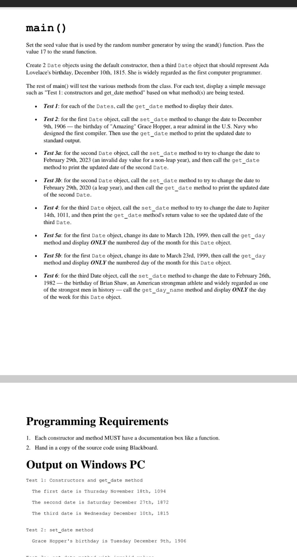 Solved For This Assignment Implement A Class Called Date 