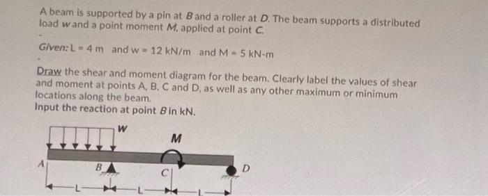 Solved A beam is supported by a pin at B and a roller at D. | Chegg.com