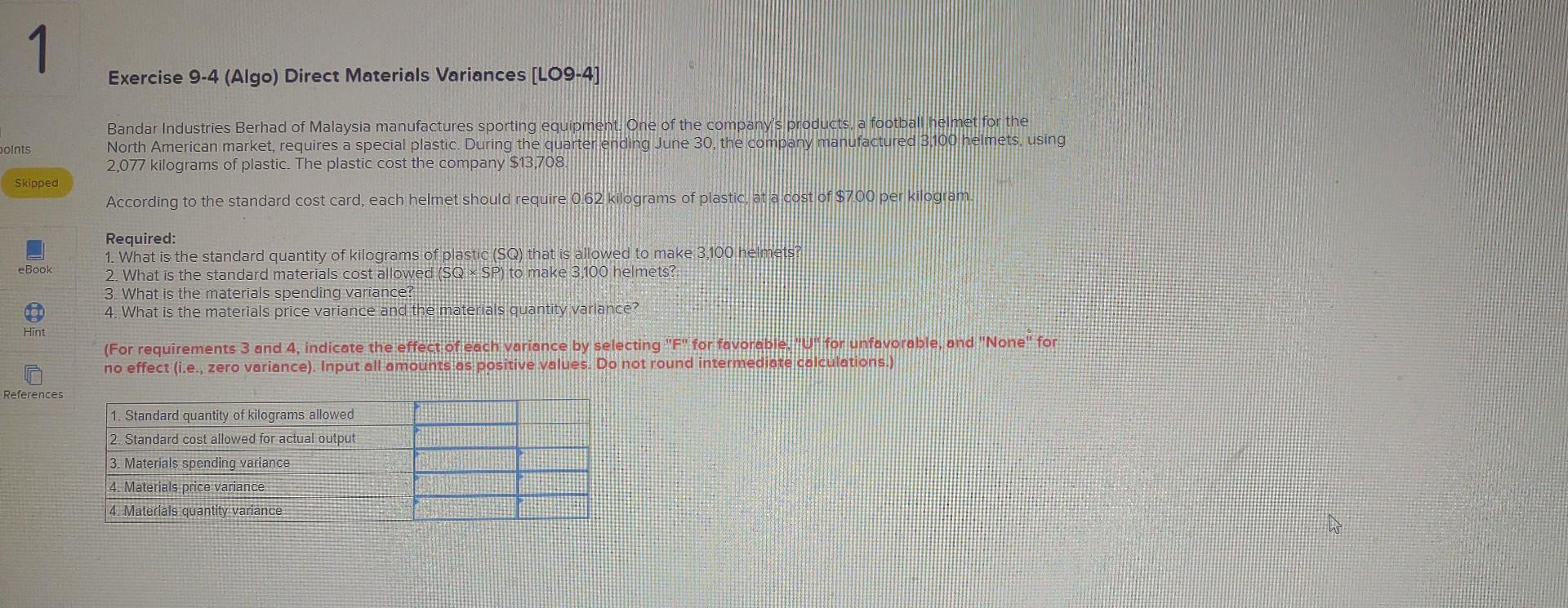 Solved Exercise 9-4 (Algo) Direct Materials Variances | Chegg.com Solved Exercise 9-4 (Algo) Direct Materials Variances | Chegg.com