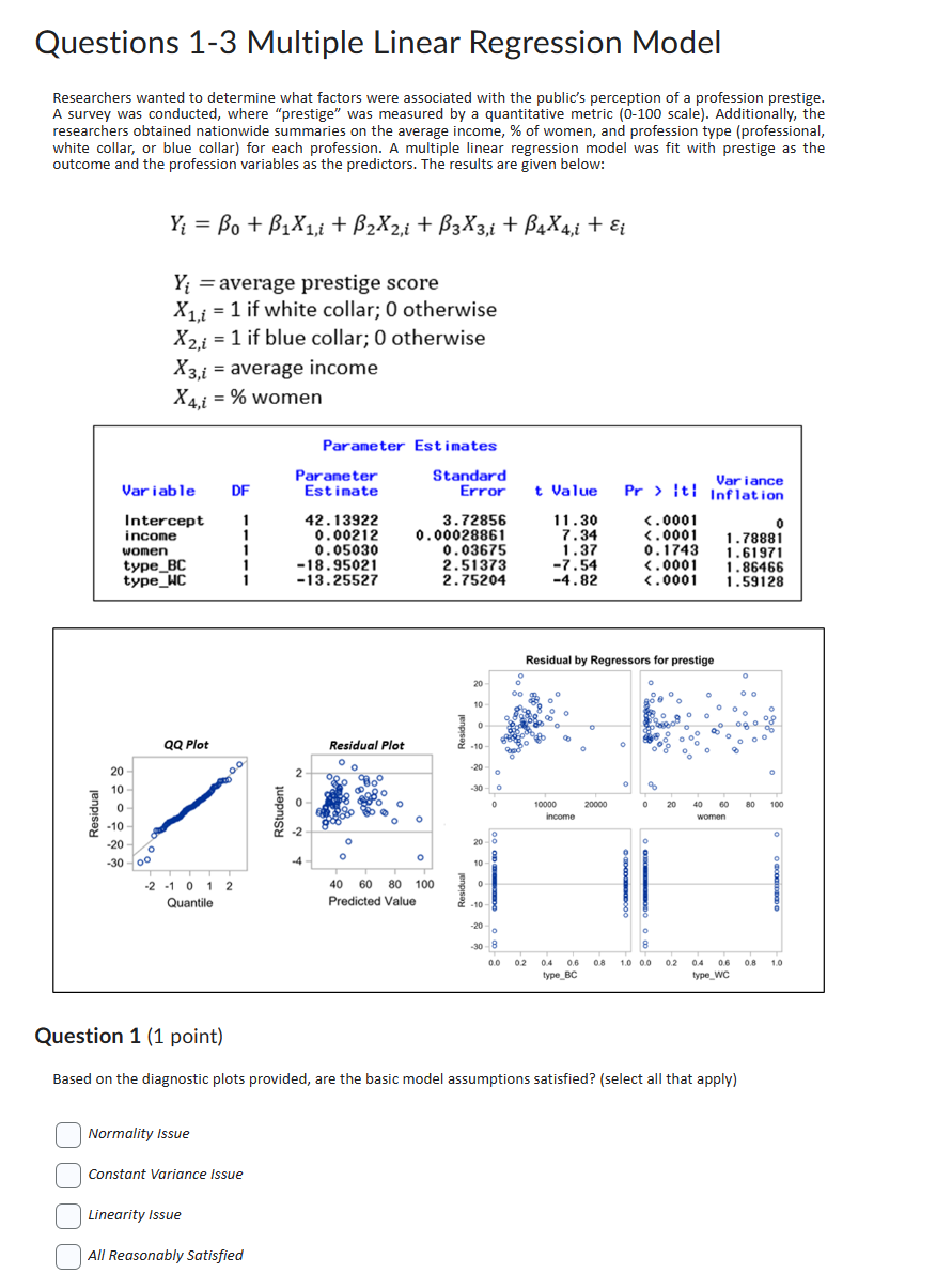 Solved Questions 1-3 ﻿Multiple Linear Regression | Chegg.com