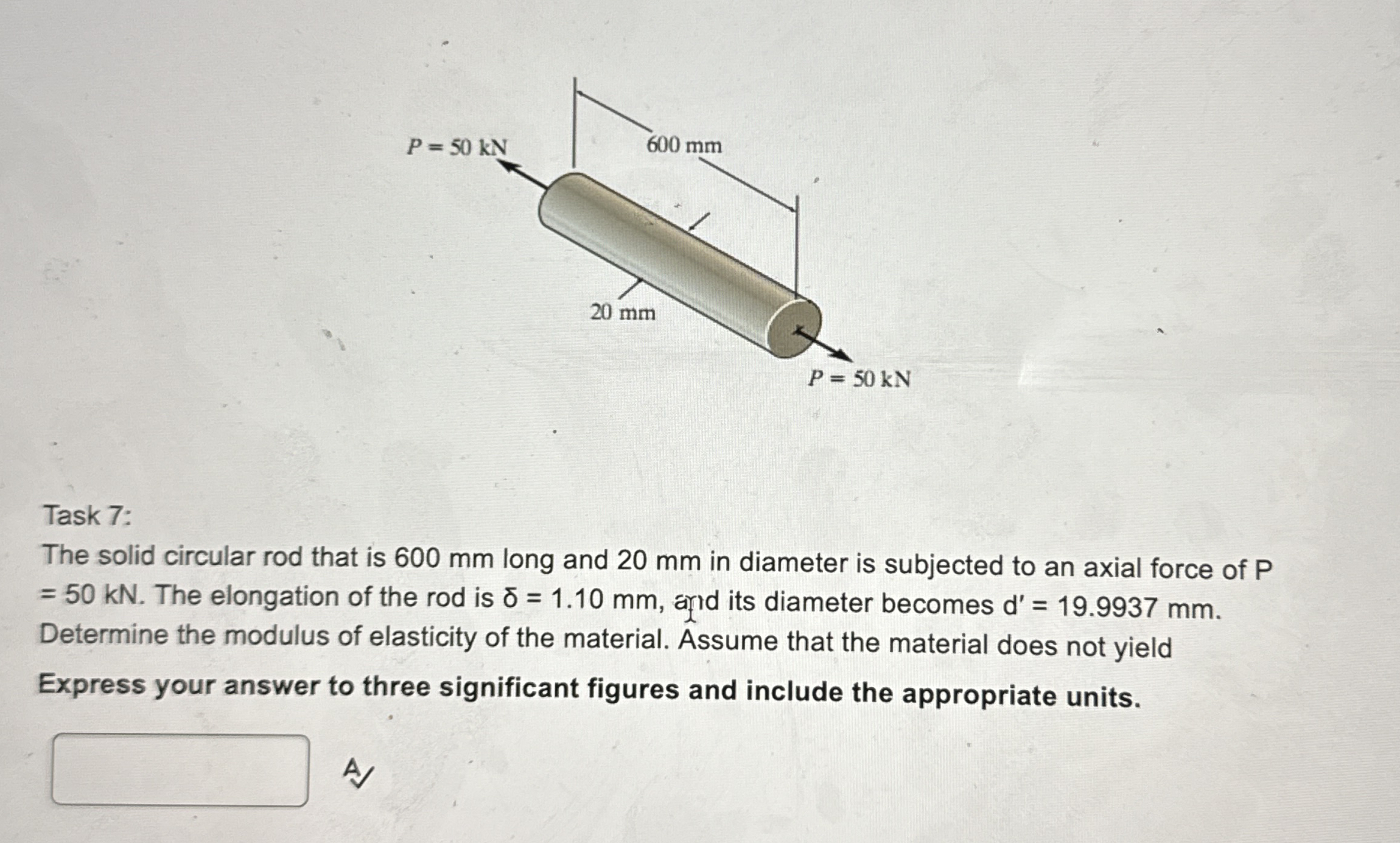 Solved Task 7:The solid circular rod that is 600 ﻿mm long | Chegg.com