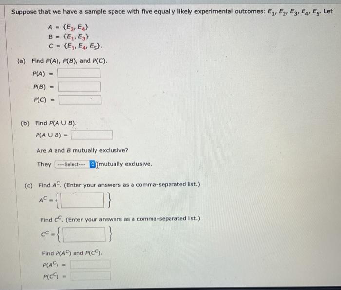 Solved Suppose that we have a sample space with five equally | Chegg.com