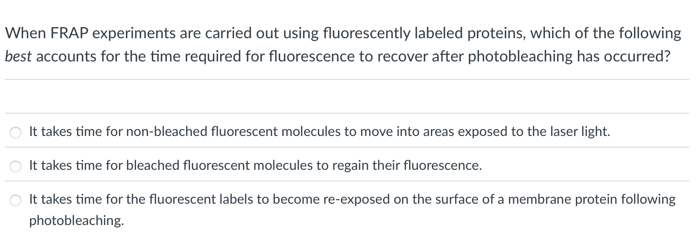 Solved When FRAP experiments are carried out using | Chegg.com