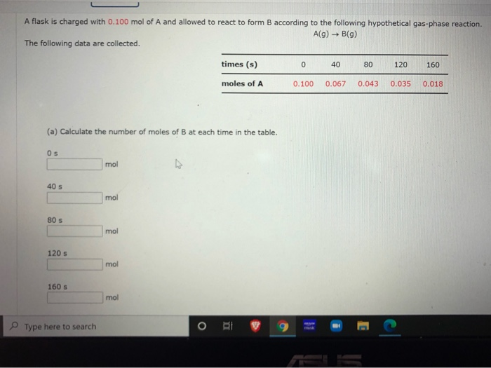 Solved A flask is charged with 0.100 mol of A and allowed to | Chegg.com