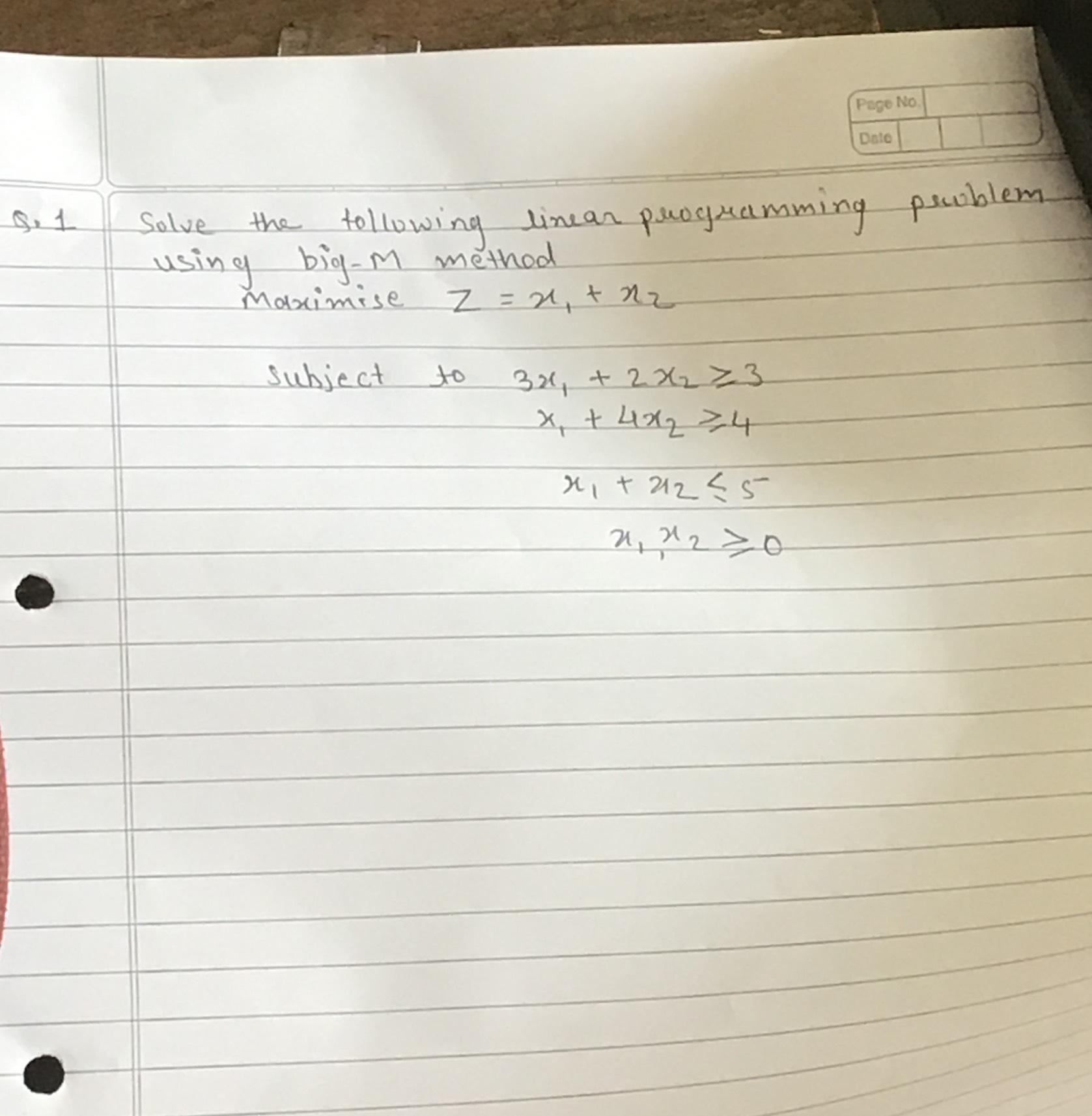 Solved Page No.DatoQ.1 ﻿Solve the tollowing linear | Chegg.com