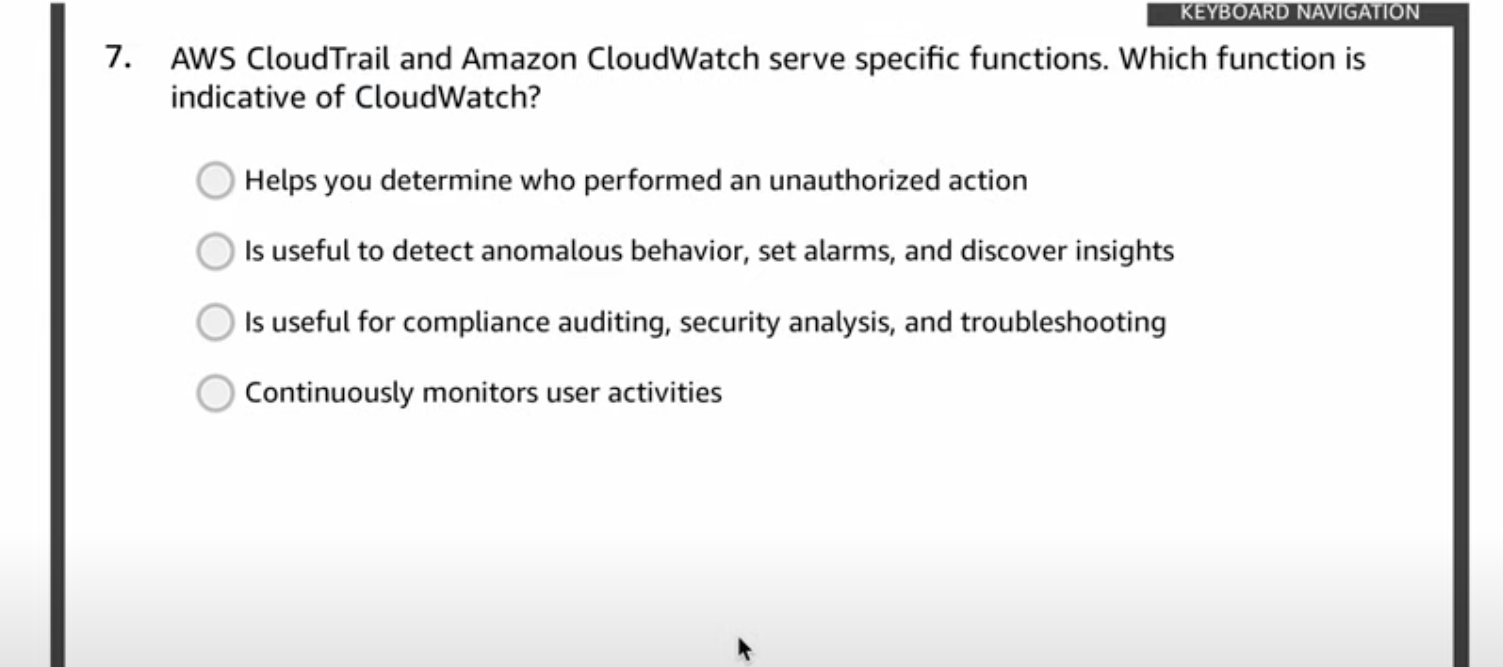 Solved Module 6 ﻿Knowledge CheckAWS CloudTrail and Amazon | Chegg.com