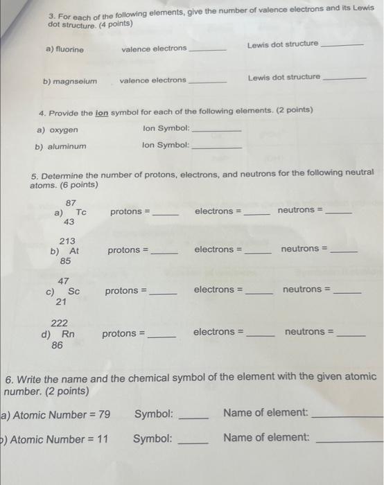 Solved 3. For each of the following elements, give the | Chegg.com