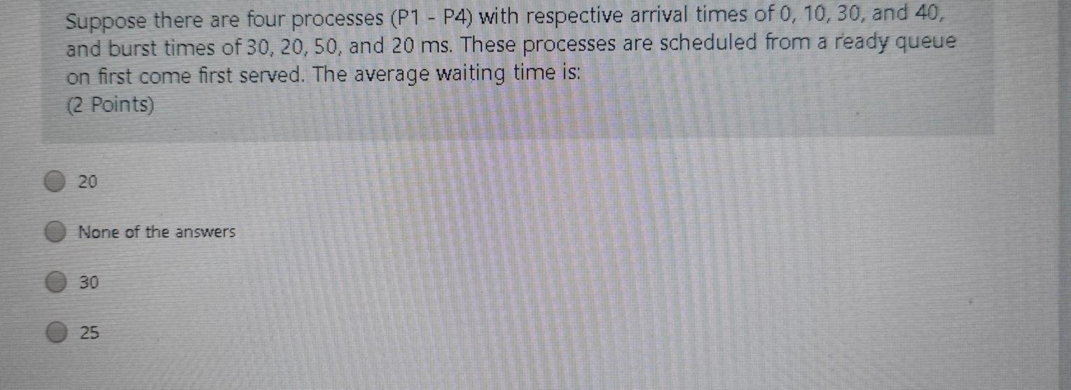 Solved Suppose there are four processes (P1 - P4) with | Chegg.com