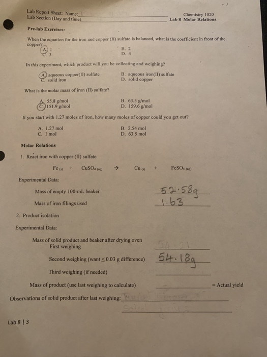 Solved Lab Report Sheet: Name: Lab Section (Day and time) | Chegg.com