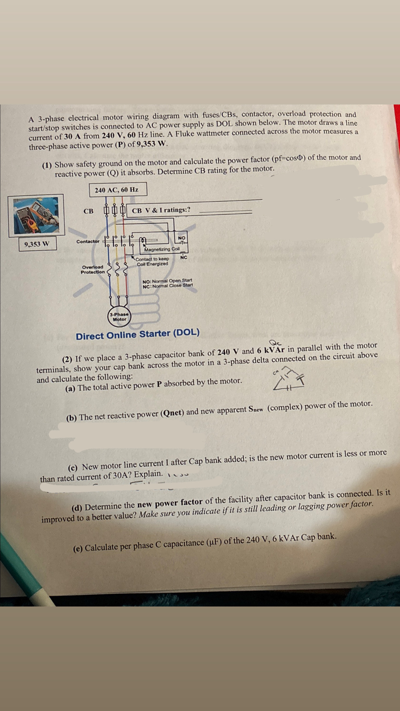 A 3-phase electrical motor wiring diagram with | Chegg.com