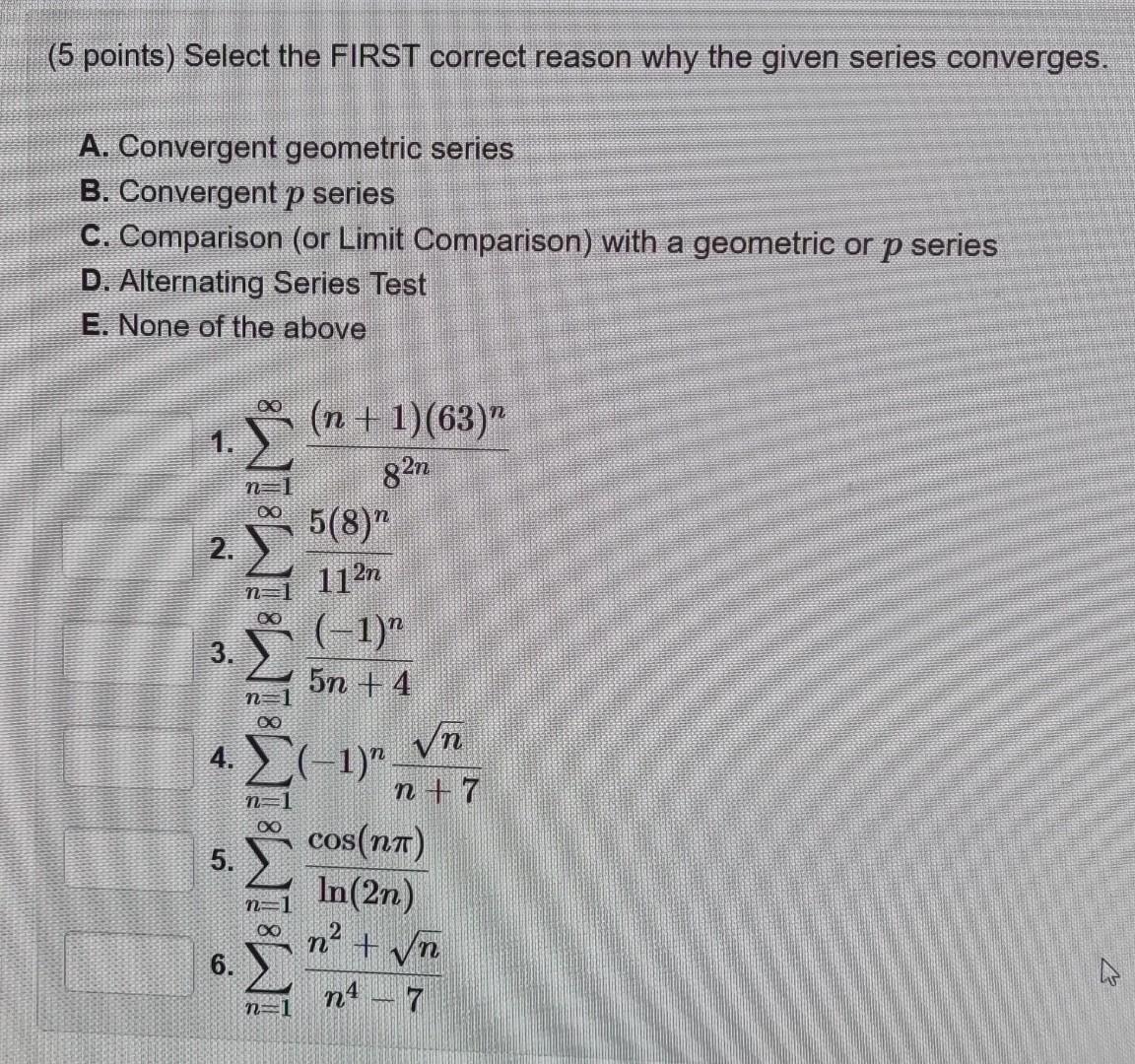 (5 points) Select the FIRST correct reason why the | Chegg.com