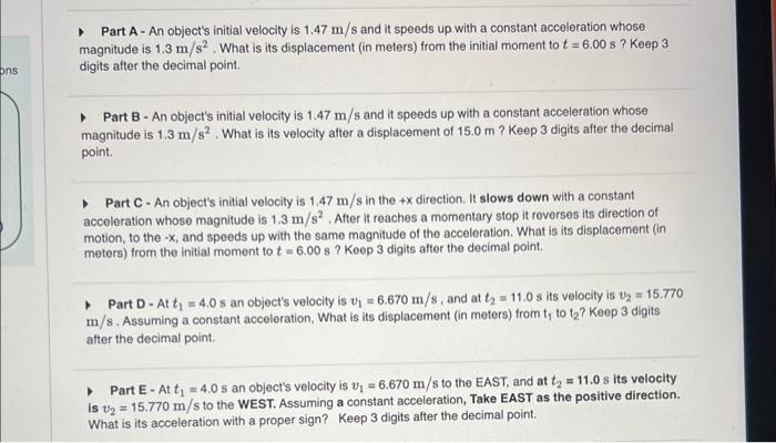 Solved Part A An Objects Initial Velocity Is 1 47 M S And