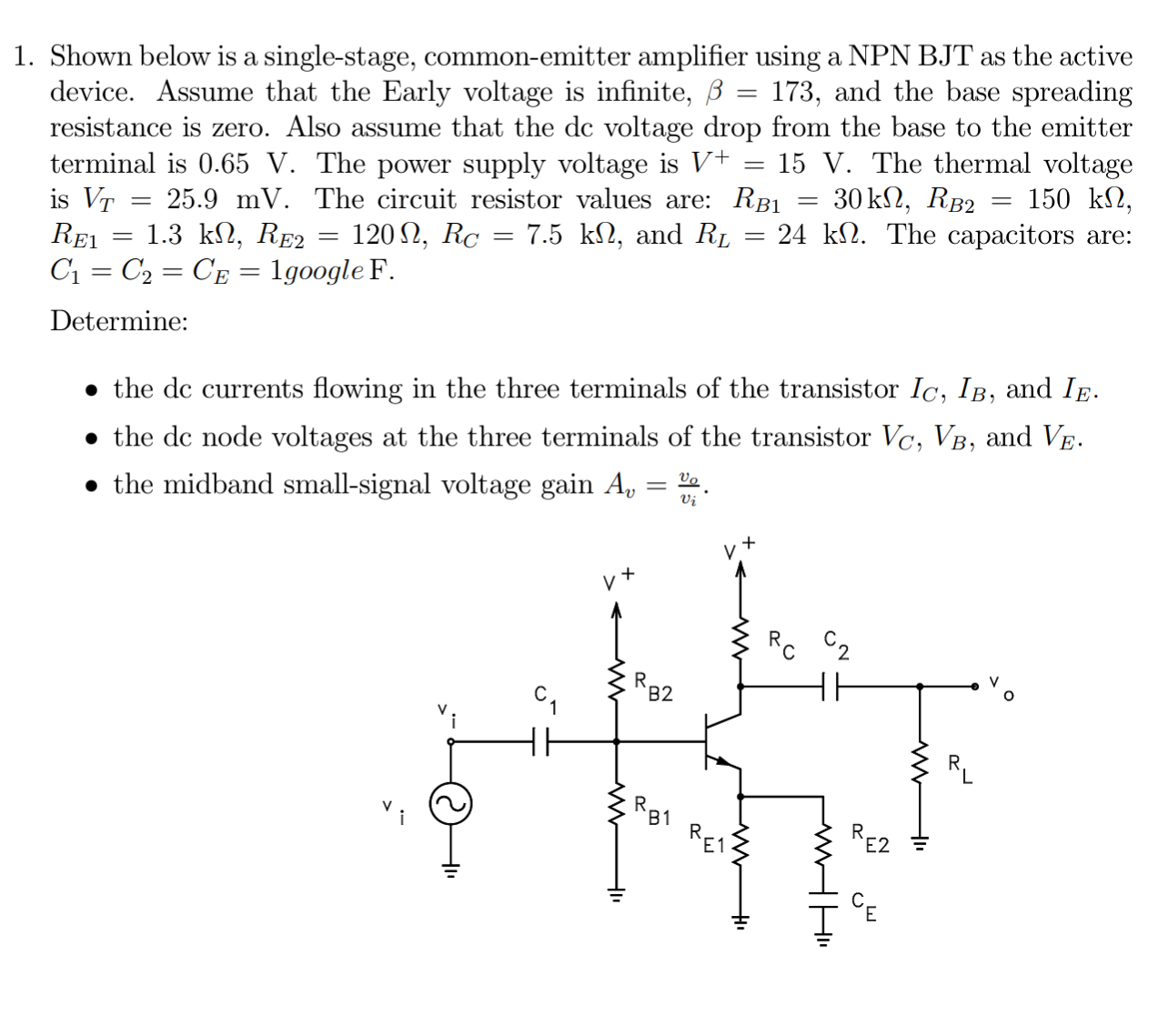 Solved Shown below is a single-stage, common-emitter | Chegg.com
