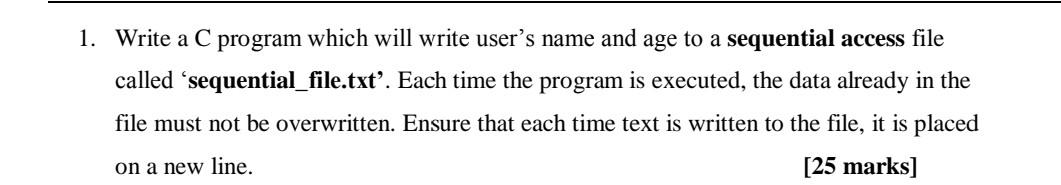 Solved 1. Write a C program which will write user's name and | Chegg.com