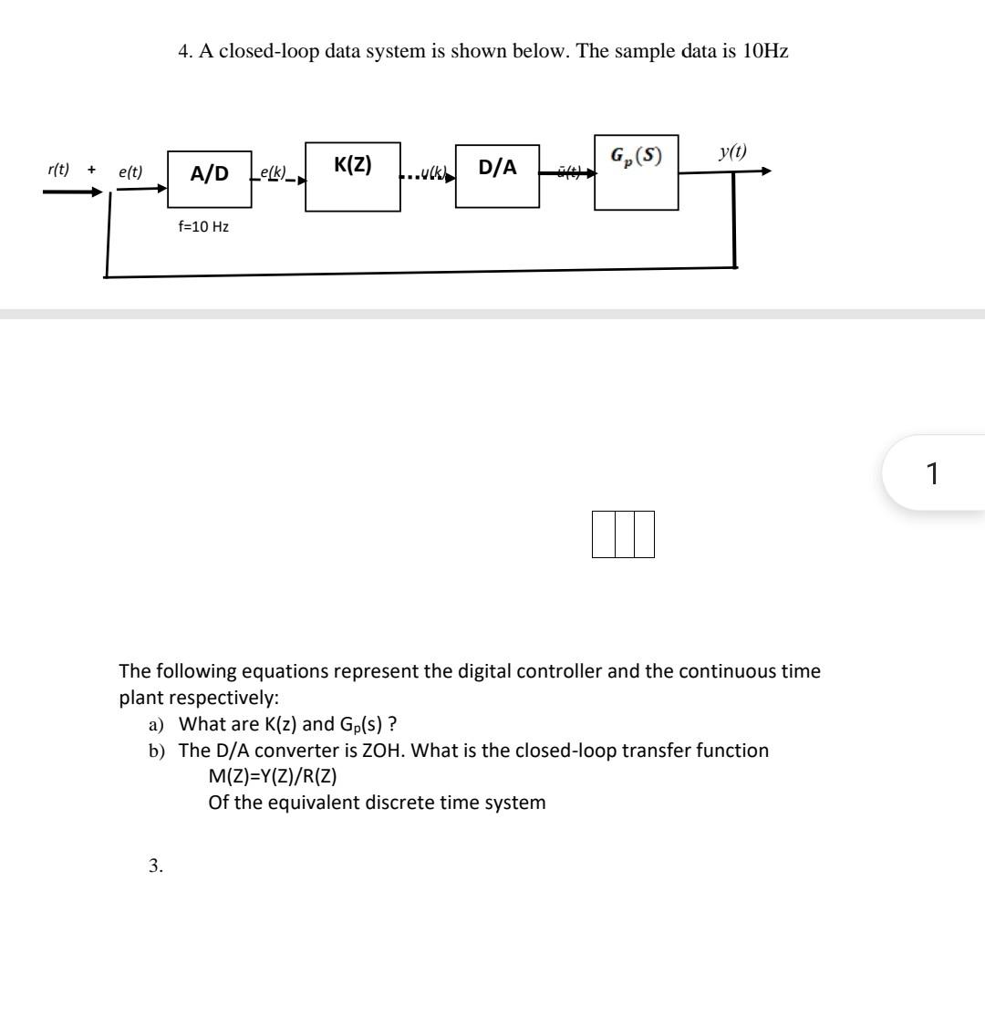 Solved 4. A closed-loop data system is shown below. The | Chegg.com