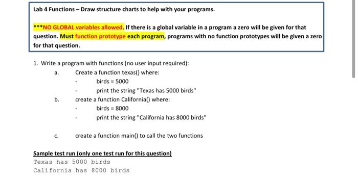 Solved Lab 4 Functions - Draw structure charts to help with | Chegg.com
