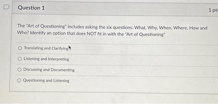 Solved The "Art of Questioning" includes asking the six | Chegg.com