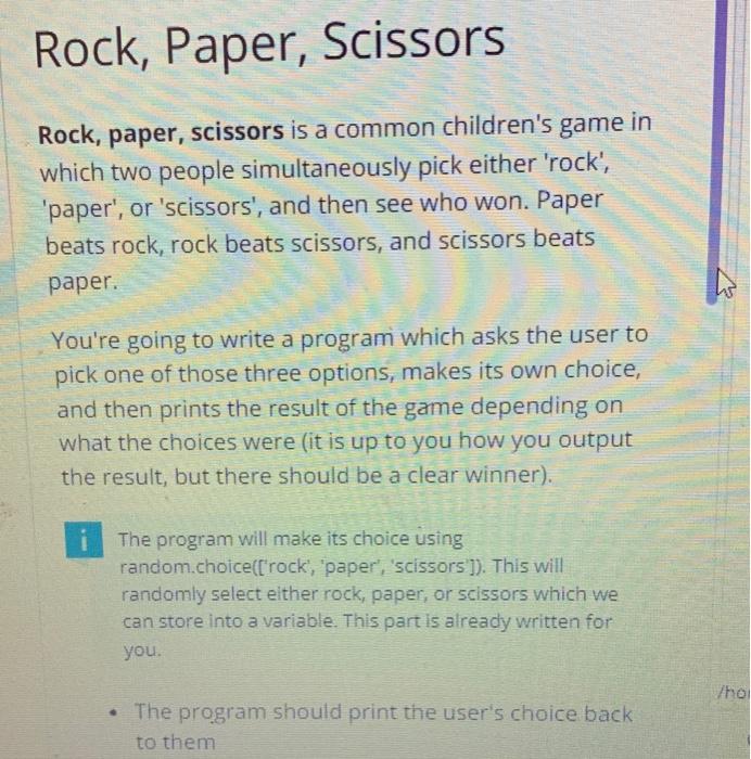 Solved Rock, Paper, Scissors Rock, paper, scissors is a | Chegg.com