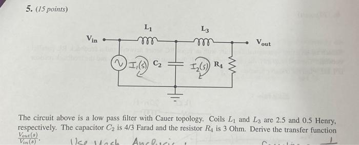 Solved 5. (15 points) The circuit above is a low pass filter | Chegg.com