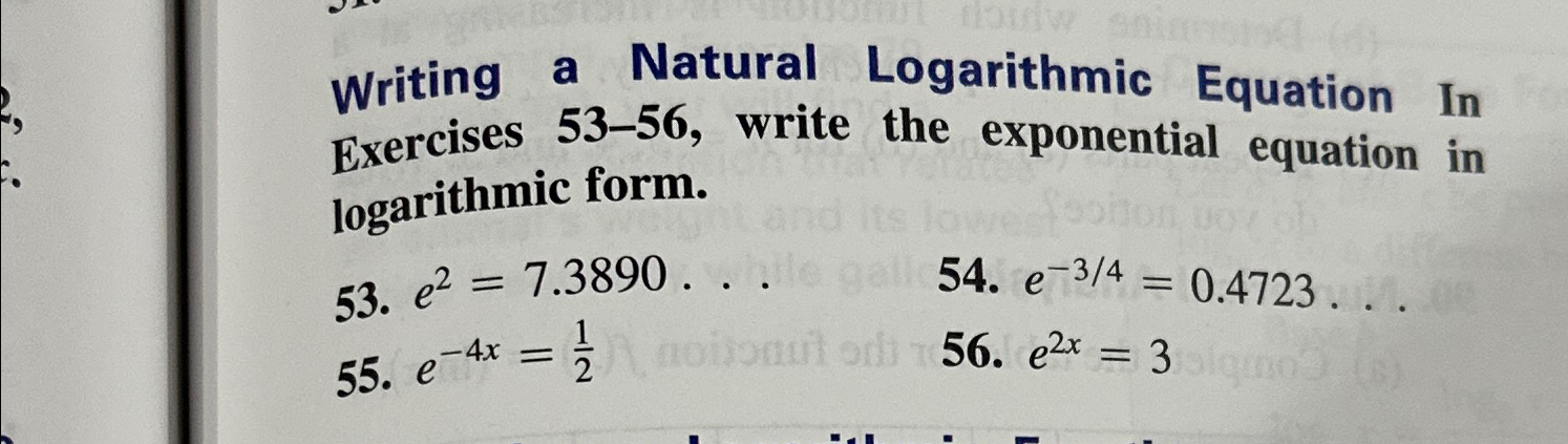 Solved Writing a Natural Logarithmic Equation In Exercises | Chegg.com