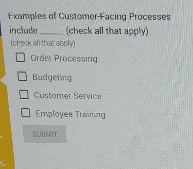 Solved Examples of Customer-Facing Processes include (check | Chegg.com