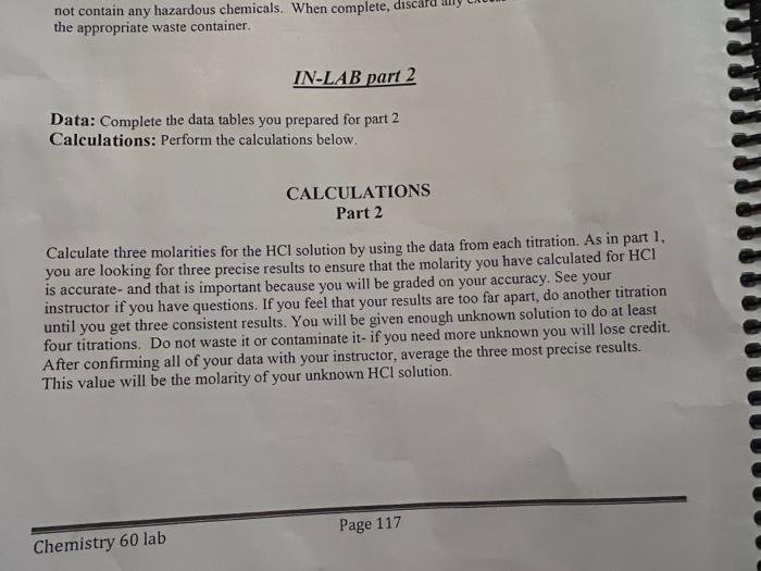 Solved PART 2: DETERMINING THE ACCUARATE MOLARTIY OF AN | Chegg.com