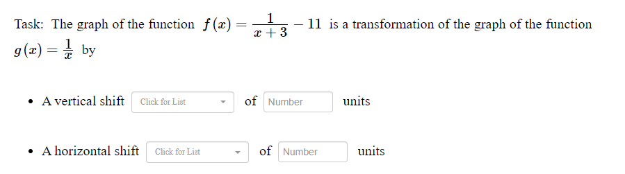 Solved Task: The graph of the function f(x)=1x+3-11 ﻿is a | Chegg.com