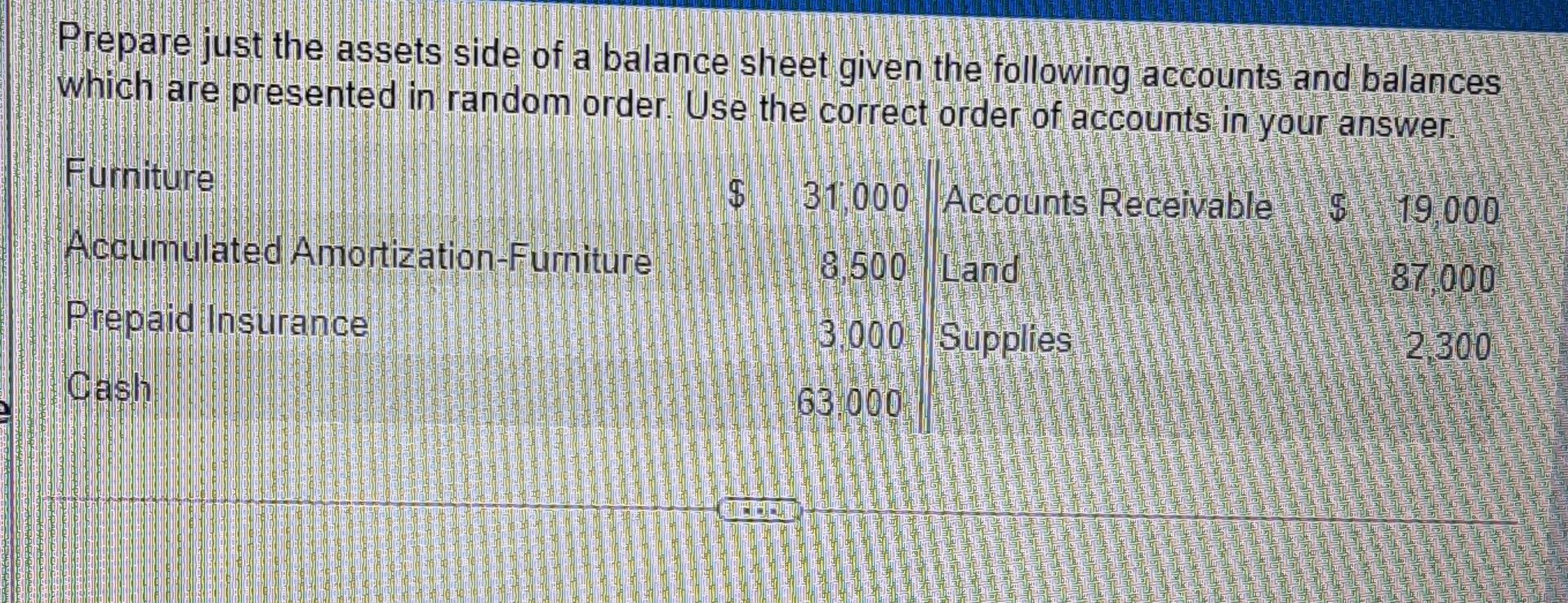 Solved Prepare just the assets side of a balance sheet given | Chegg.com
