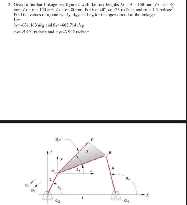 Solved 2. Given a fourbar linkage see figure. 2 with the | Chegg.com