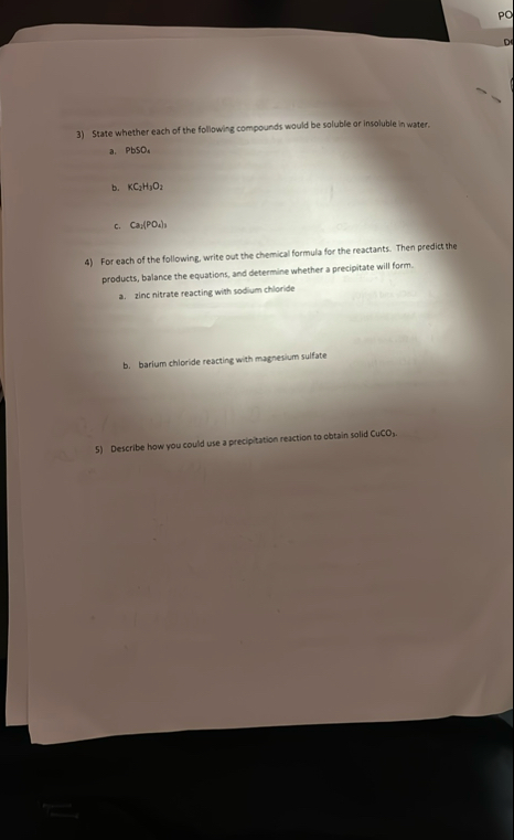 Solved State whether each of the following compounds would | Chegg.com