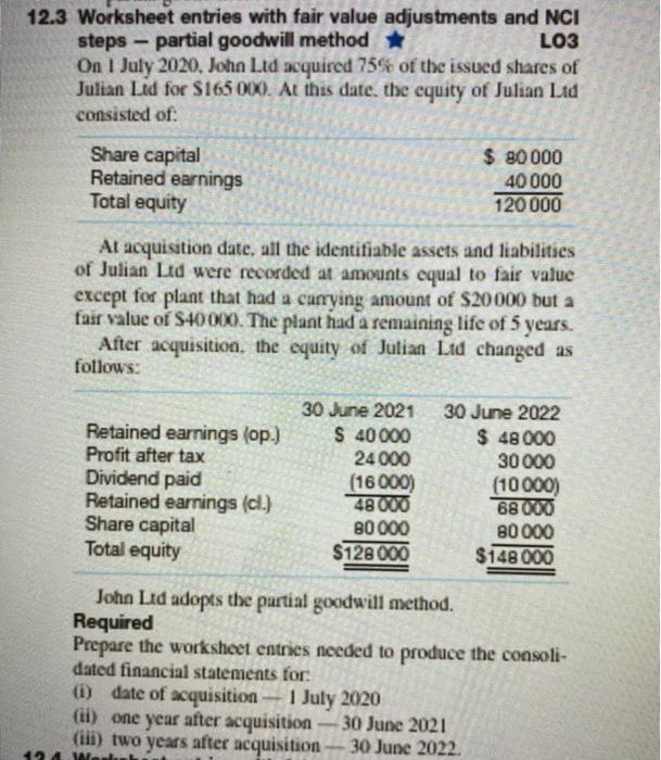 Solved 12.3 Worksheet entries with fair value adjustments | Chegg.com