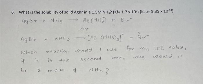 Solved 6. What is the solubility of solid AgBr in a 1.5MNH ? | Chegg.com