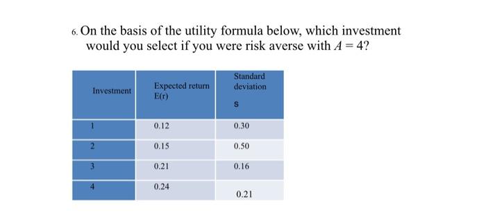 Solved 6. On the basis of the utility formula below, which | Chegg.com