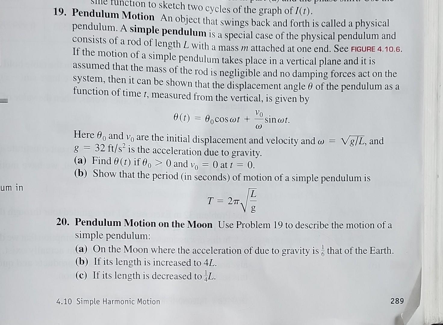 Solved 19 Pendulum Pendulum A Sion An Object That Swings Chegg