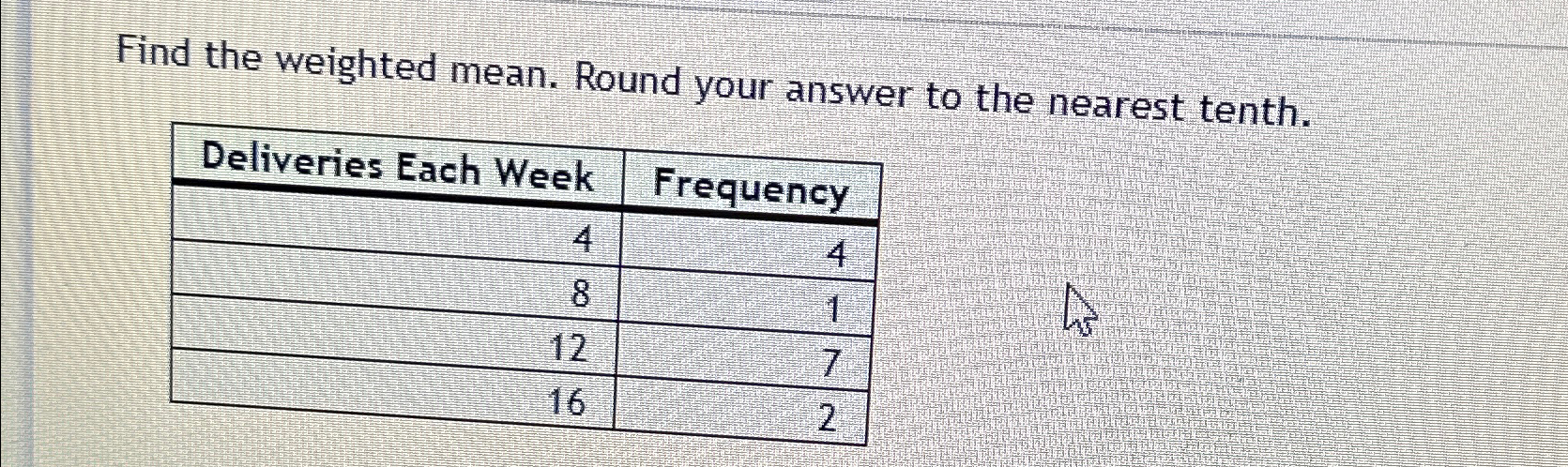 Solved Find the weighted mean. Round your answer to the | Chegg.com