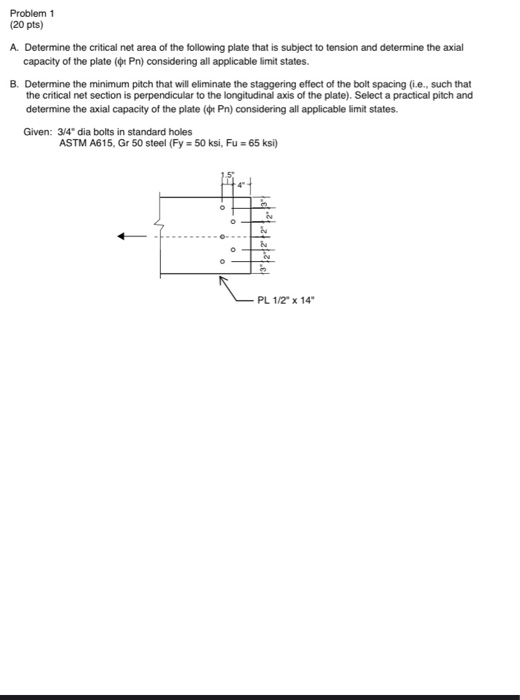 Solved Problem 1 (20 pts) A Determine the critical net area | Chegg.com