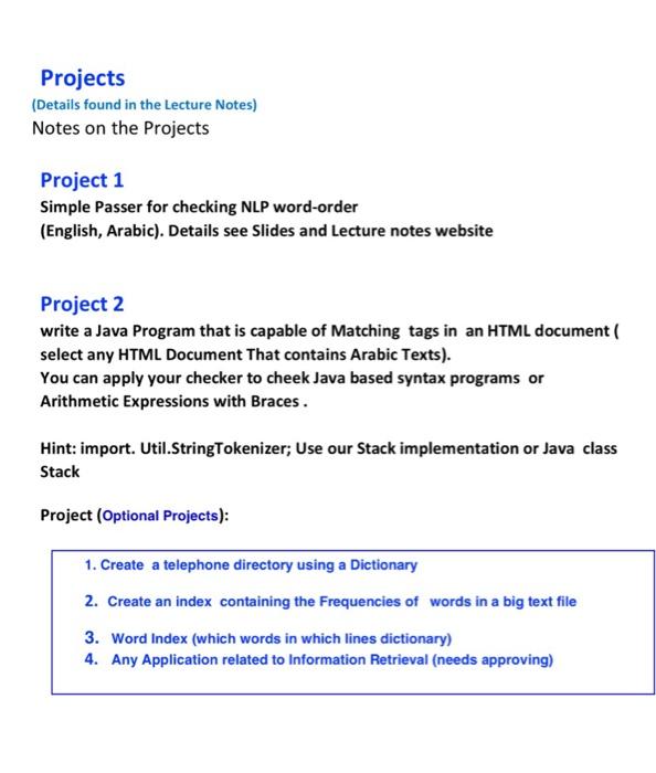 Solved Projects (Details found in the Lecture Notes) Notes | Chegg.com
