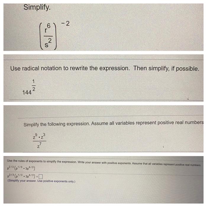Solved Simplify. - 2 6 r 2 S Use radical notation to rewrite | Chegg.com