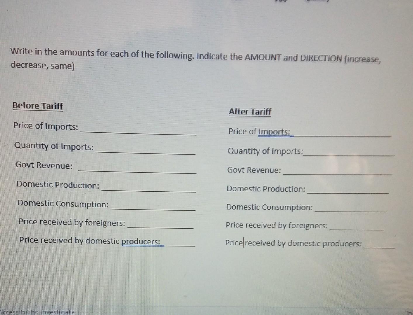 Tariff Assignment Write in the amounts for each of | Chegg.com