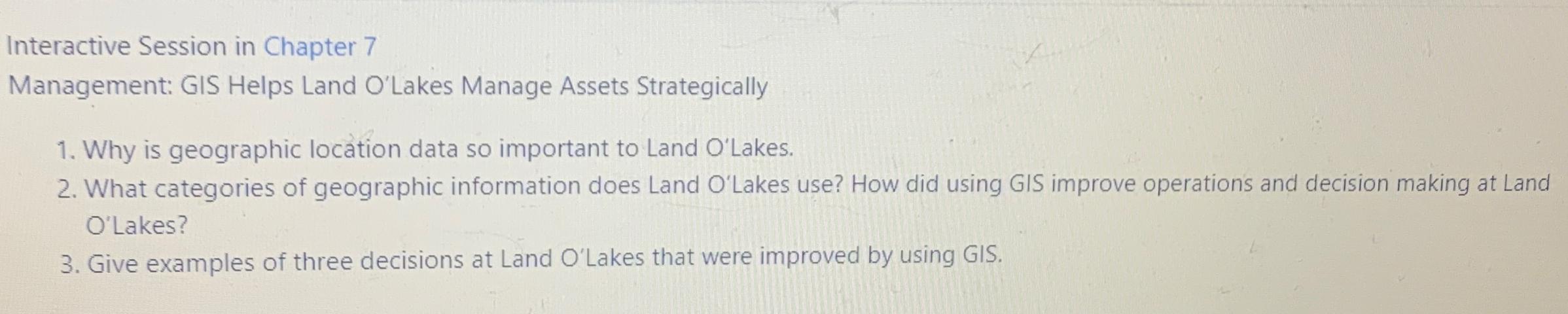 Solved Interactive Session in Chapter 7Management: GIS Helps | Chegg.com