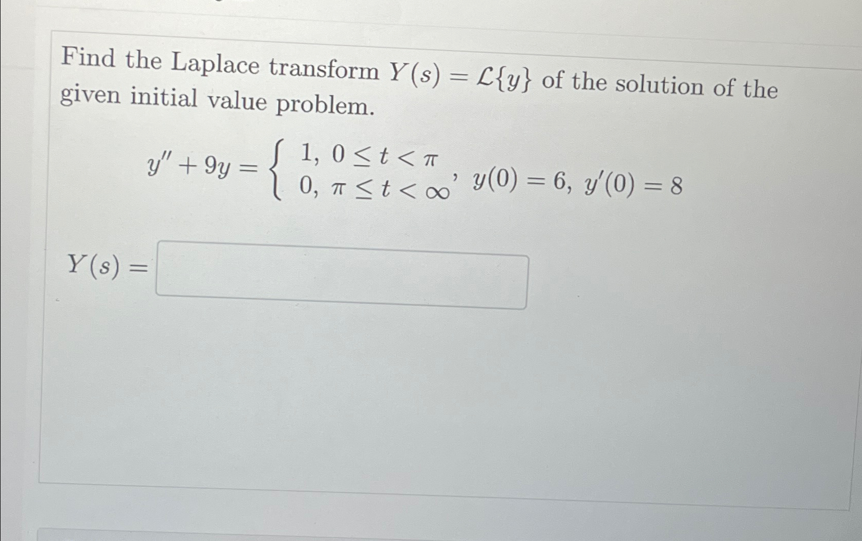 Solved Find the Laplace transform Y(s)=L{y} ﻿of the solution | Chegg.com