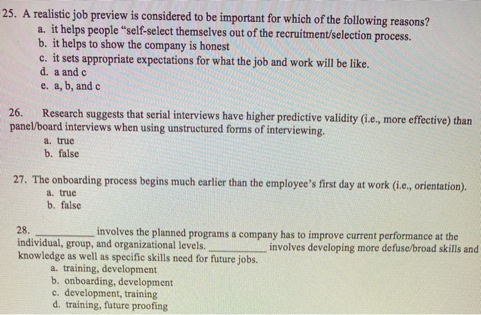 Solved 25. A realistic job preview is considered to be | Chegg.com